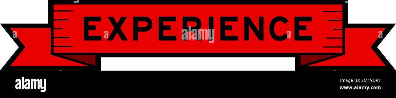 Ribbon label banner with word experience in red color on white ...