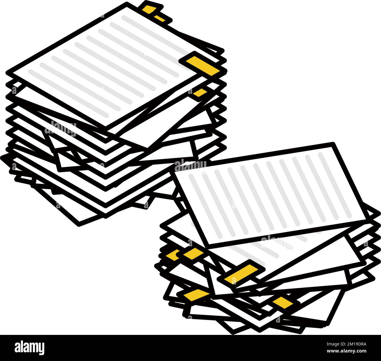 Simple isometric illustration of a pile of papers with sticky notes ...
