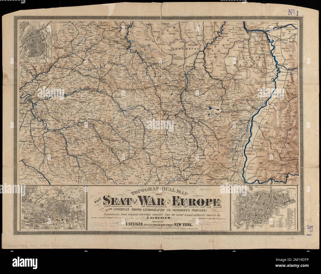 Topographical map of the seat of the war , Franco-Prussian War, 1870 ...