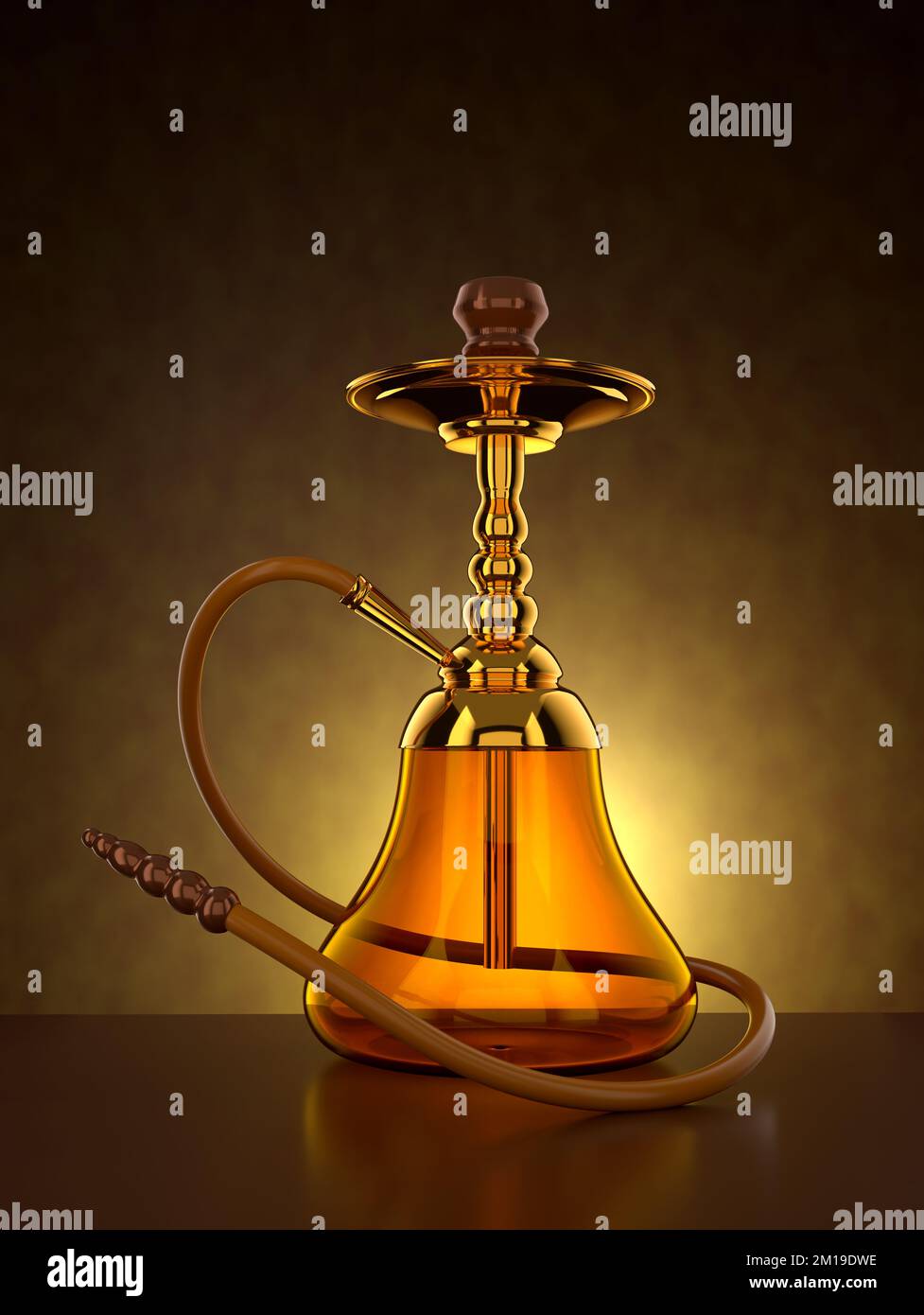 Indian or Arabic Gold Hookah or Sheesha with Yellow Background. 3D ...