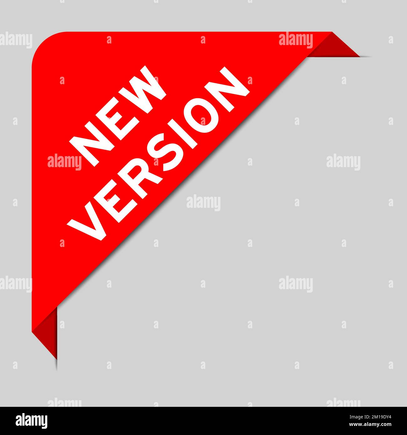 Red color of corner label banner with word new version on gray ...