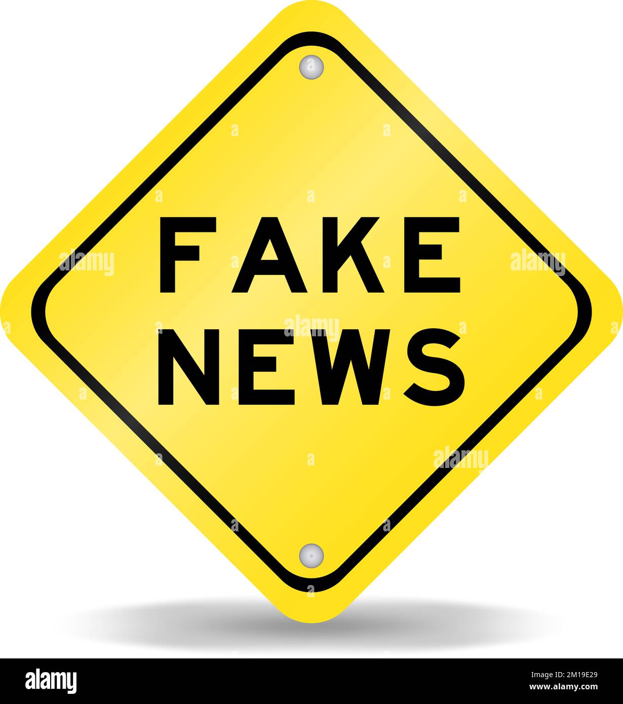 Yellow color transportation sign with word fake news on white ...