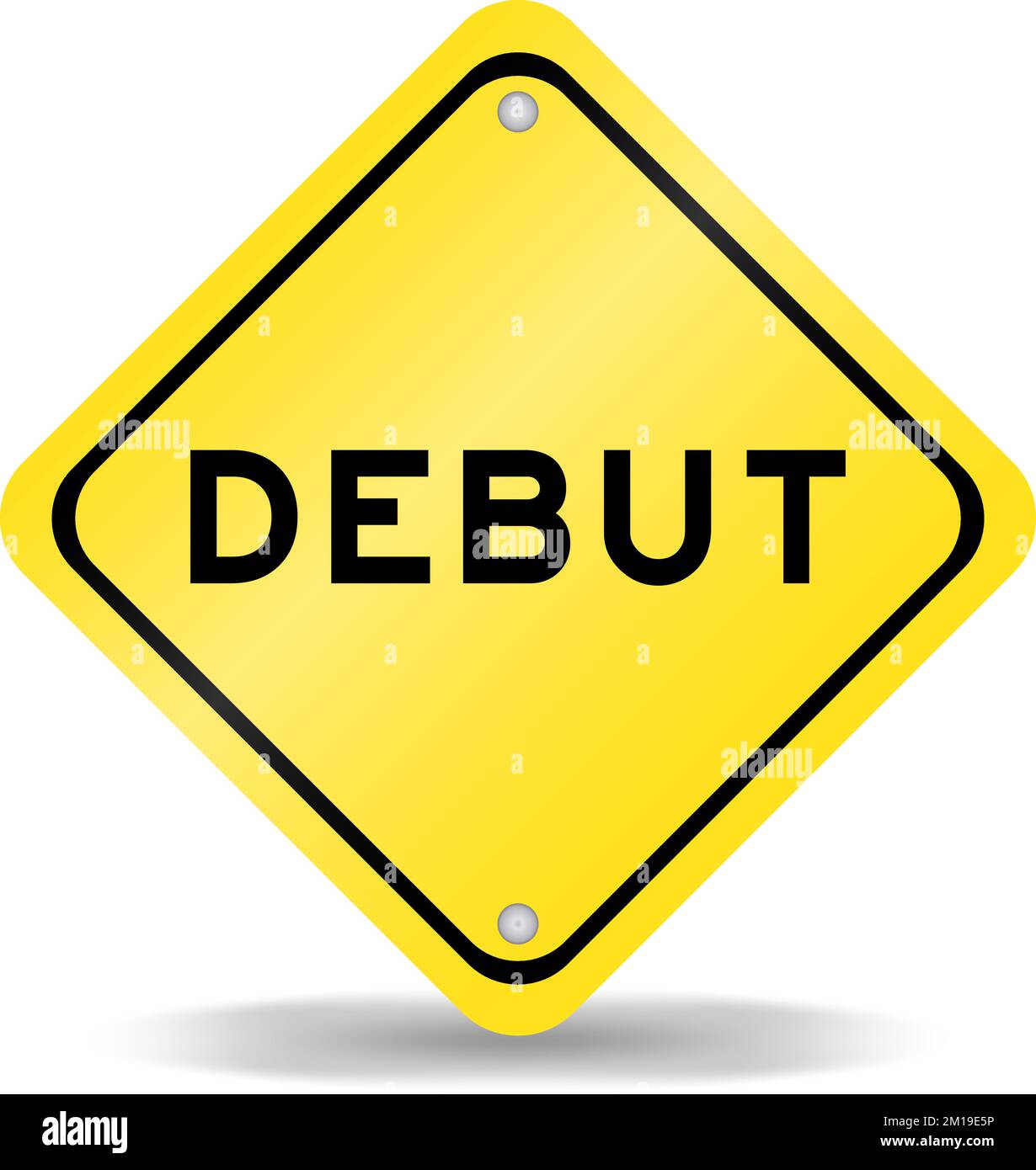 Yellow color transportation sign with word debut on white background ...