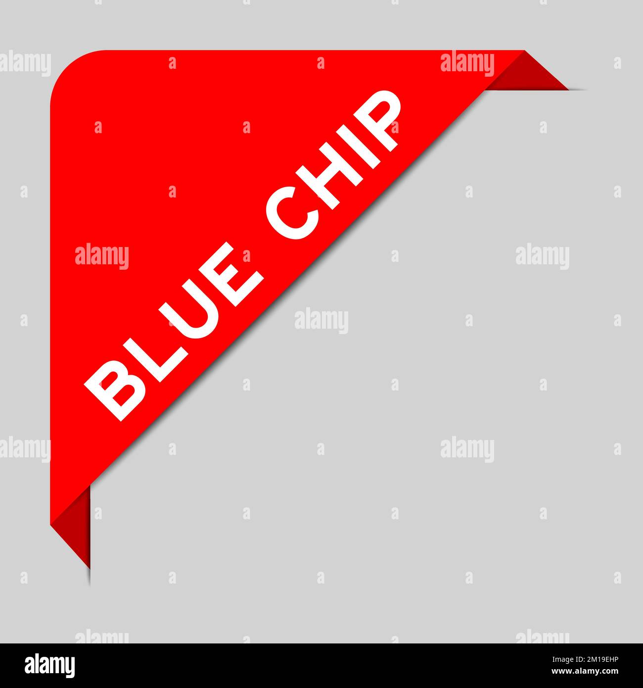 Red color of corner label banner with word blue chip on gray background ...