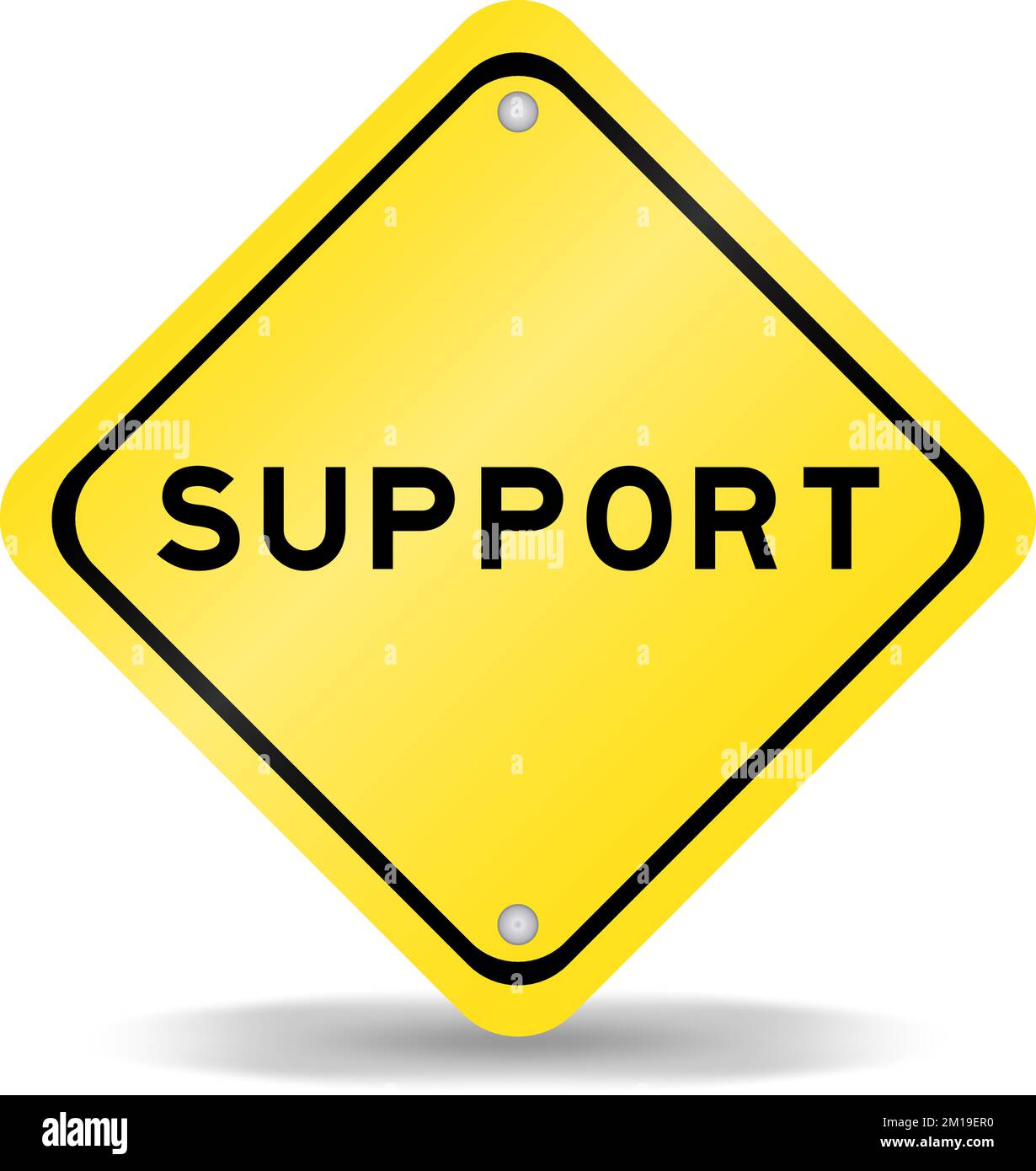 Yellow color transportation sign with word support on white background ...
