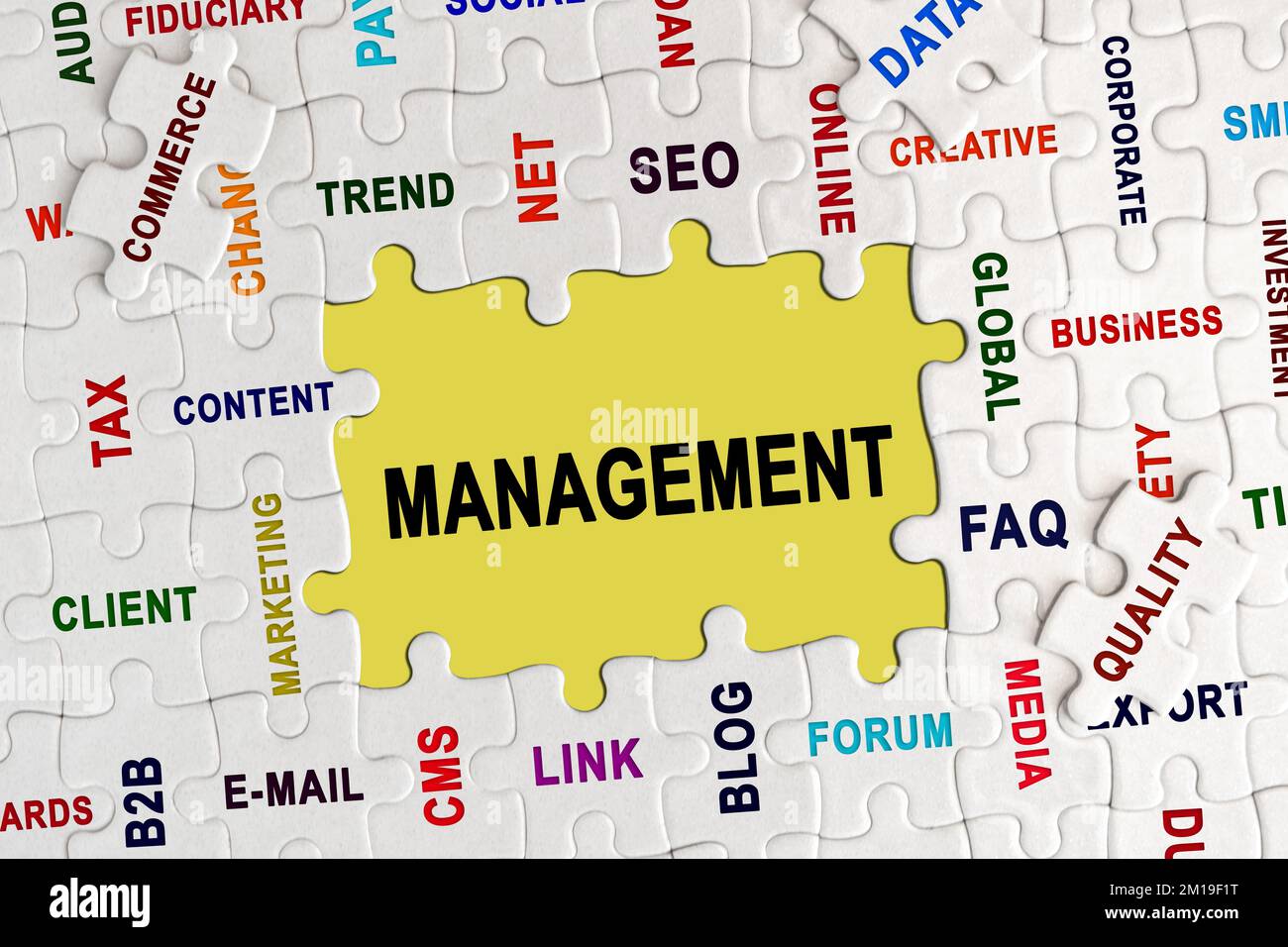 Economy and business concept. Puzzle with economic captions, in the ...