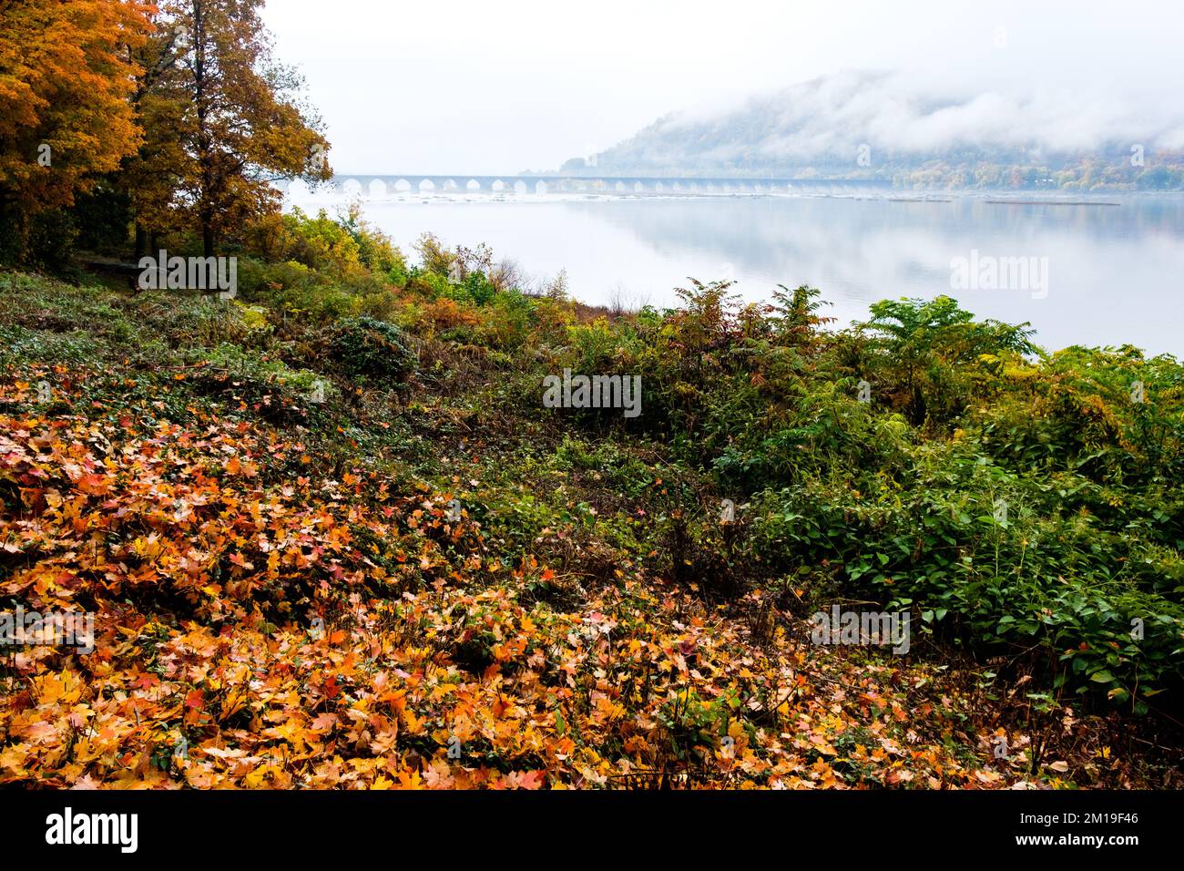 Autumn view of Rockville Bridge on the Susquehanna River, near ...