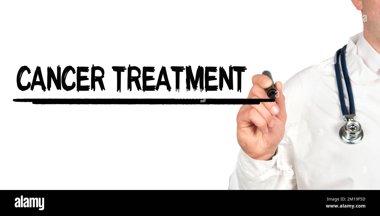 Medicine concept. Doctor writes the word - CANCER TREATMENT. Image of a ...