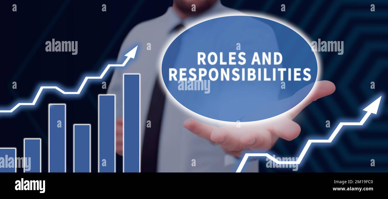 Text caption presenting Roles And Responsibilities. Business concept ...