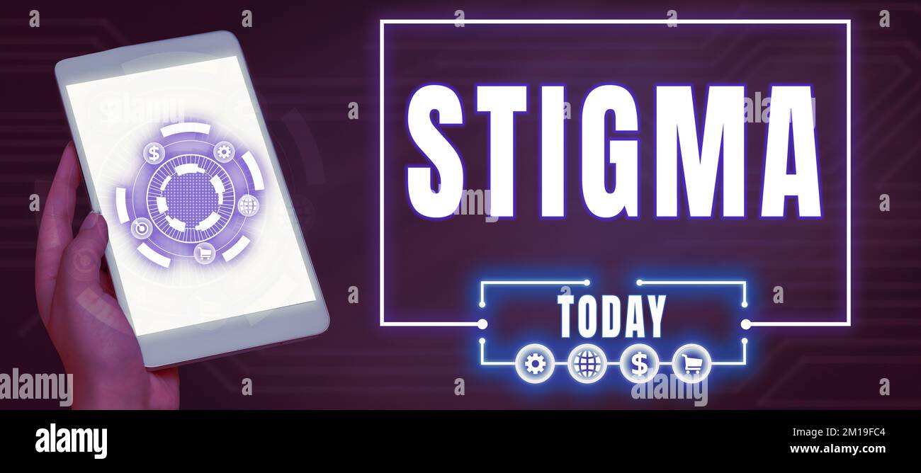 Hand writing sign Stigma. Word Written on feeling of disapproval that ...