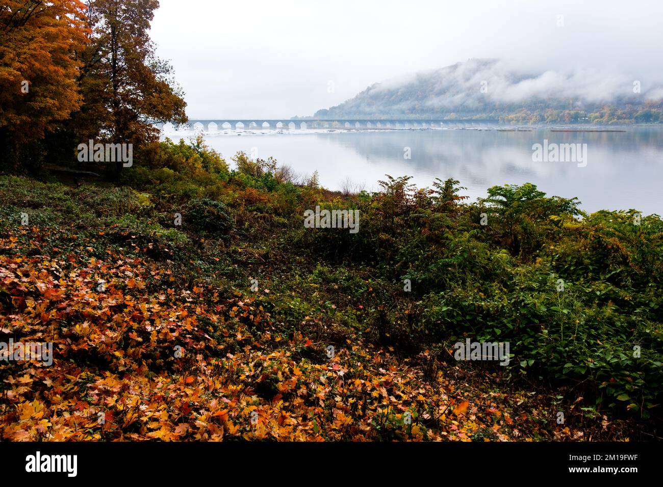 Autumn view of Rockville Bridge on the Susquehanna River, near ...