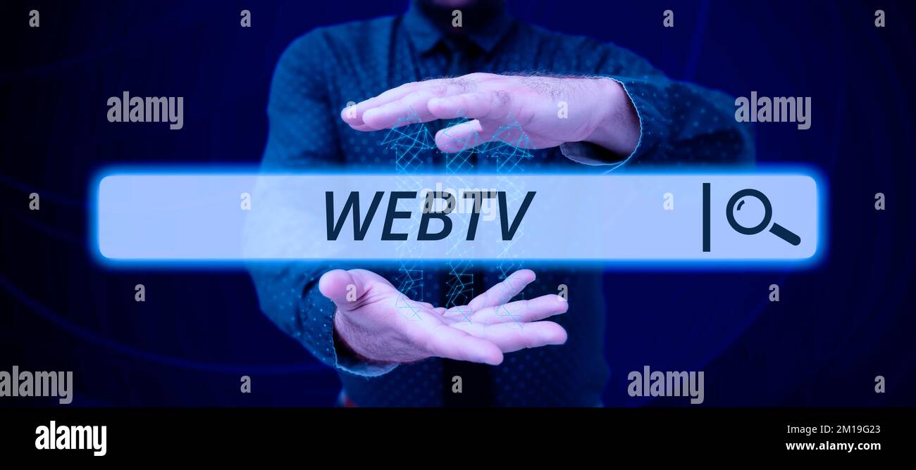 Text caption presenting Webtv. Internet Concept Internet transmission ...