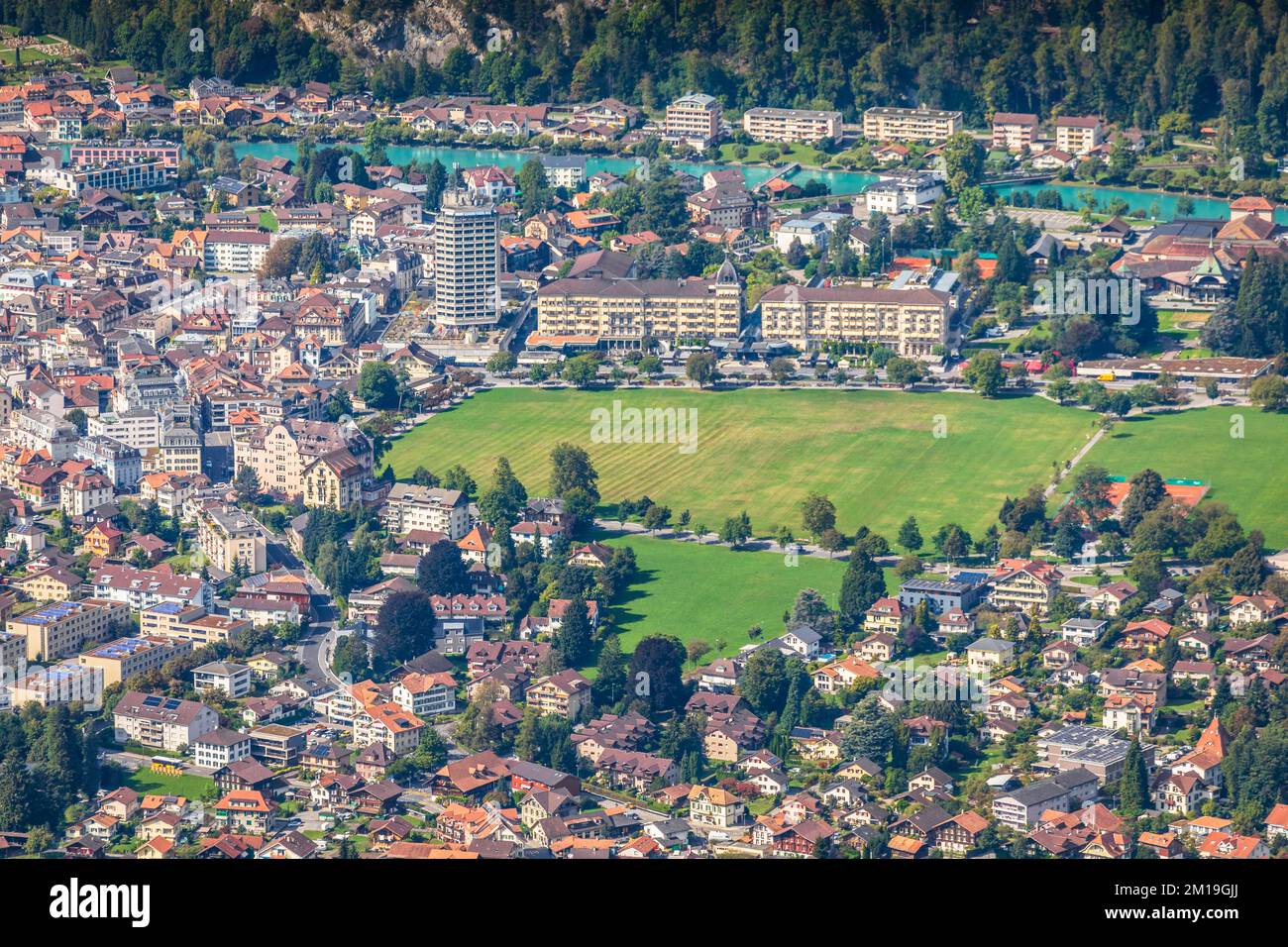 Aerial view of interlaken city in Bernese Oberland, Switzerland Stock ...