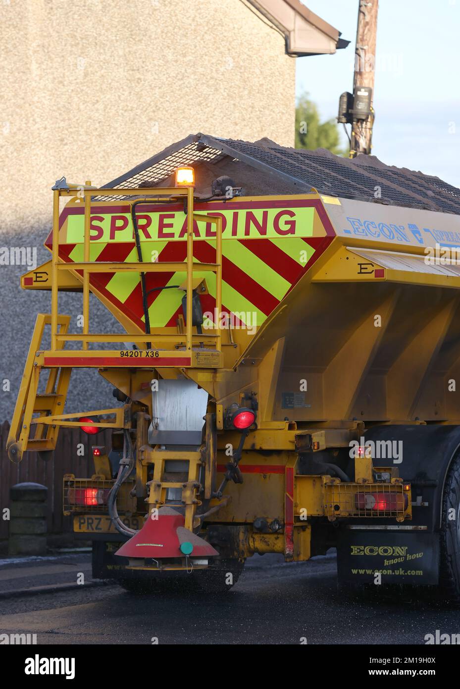 A gritter lorry spreads salt in Edendork, Co Tyrone. Snow and ice have ...