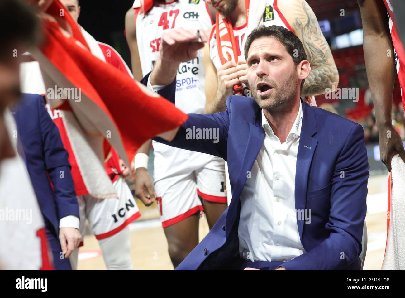 Spirou's head coach Sam Rotsaert gestures during the basketball match ...
