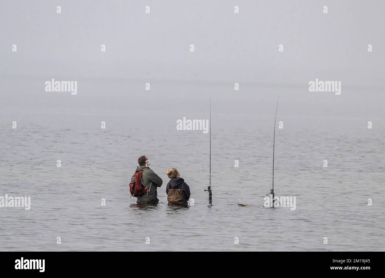 Fishing in the shallow hypersaline Laguna Madre, off South Padre island ...