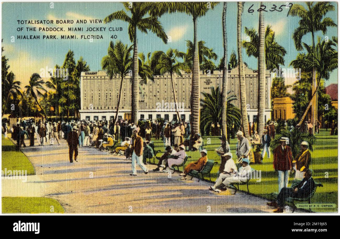 Totalisator board and view of the paddock, Miami jockey club, Hialeah ...