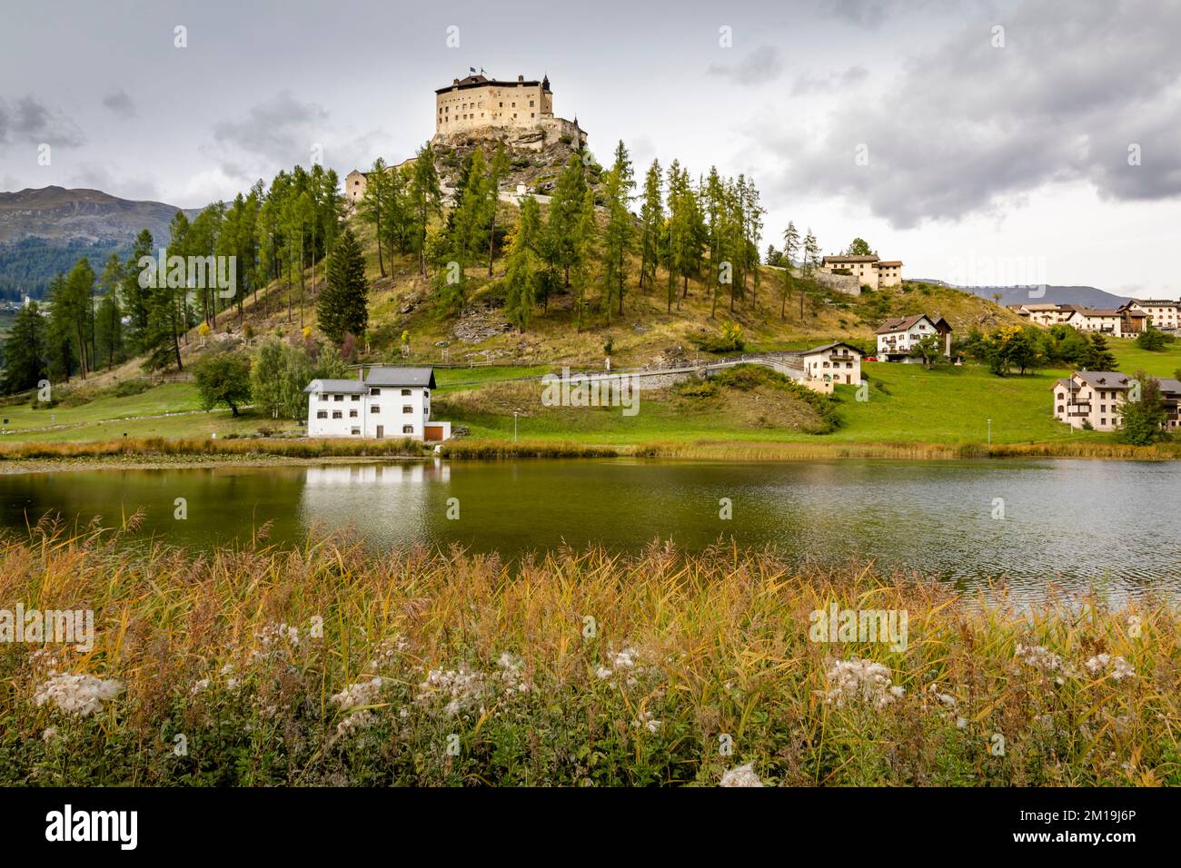 Idyllic landscape of Scuol Tarasp village, Engadine, Swiss Alps ...