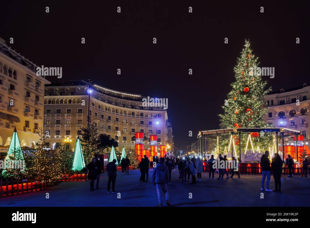 Thessaloniki, Greece decorated and illuminated Christmas tree at ...