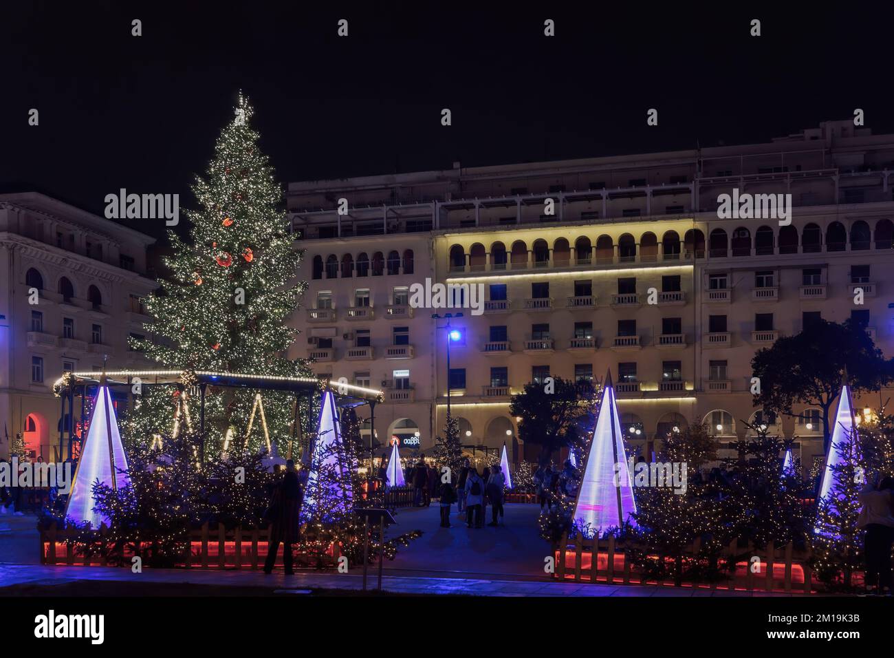 Thessaloniki, Greece decorated and illuminated Christmas tree at ...