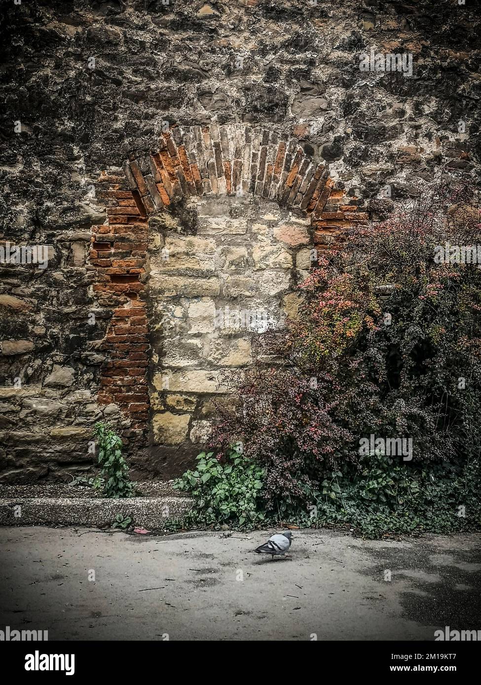 An old rustic wall with arc-shaped bricks in Zagreb in the autumn Stock ...