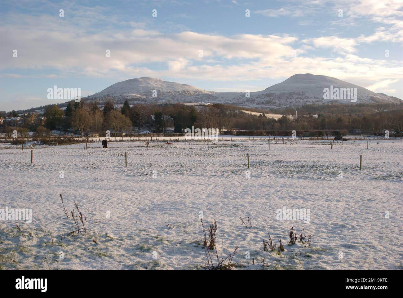 Eildon Hills and fields from Darnick in winters afternoon Stock Photo ...