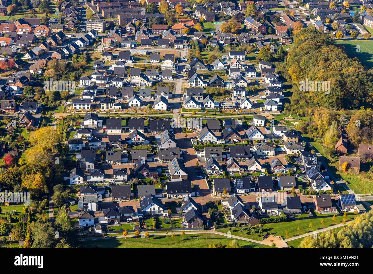 Aerial view, new building residential park Schulze-Everding Everdings ...
