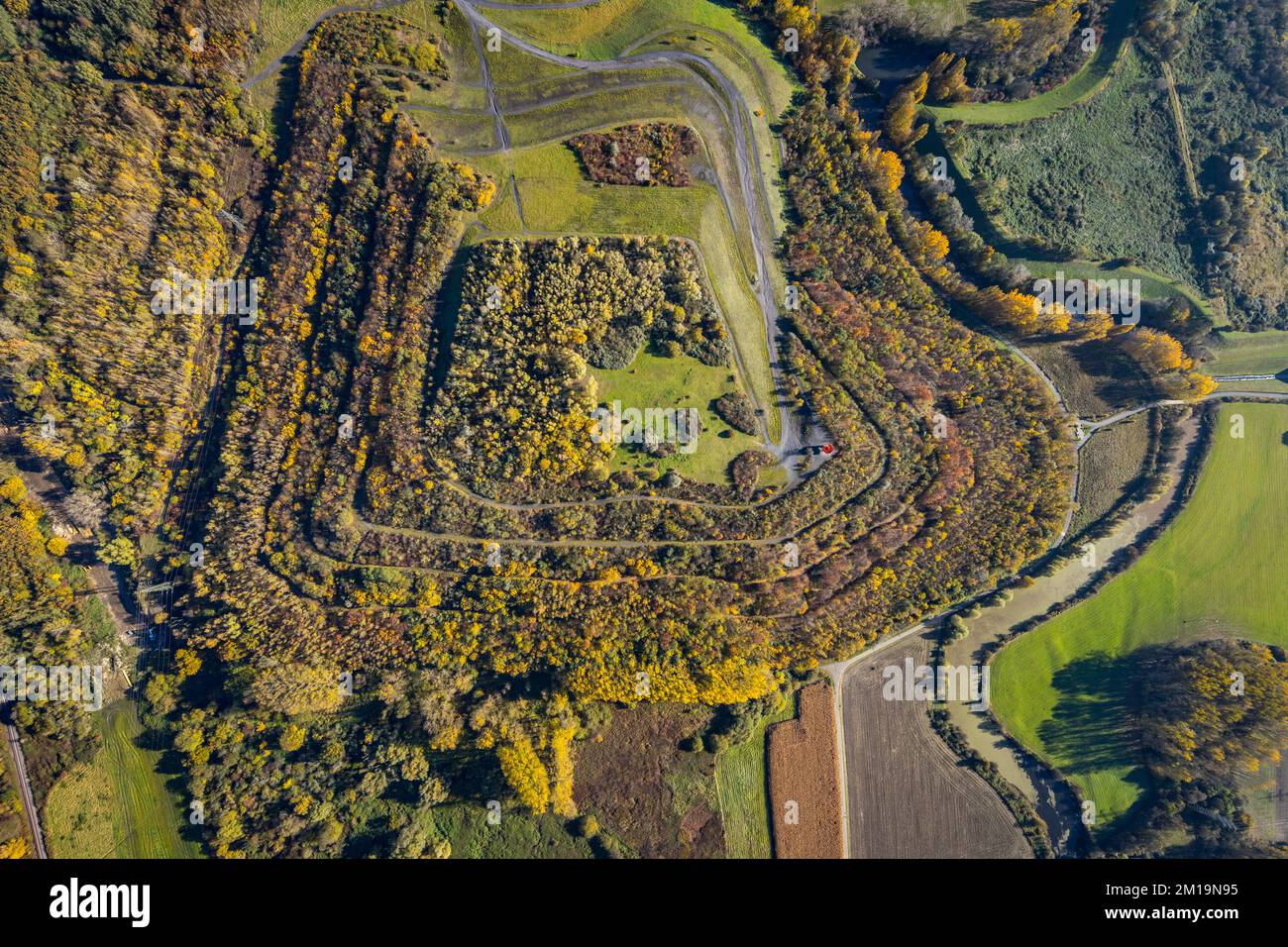 Aerial view, Radbod slag heap with Radbod slag heap sign as well as ...