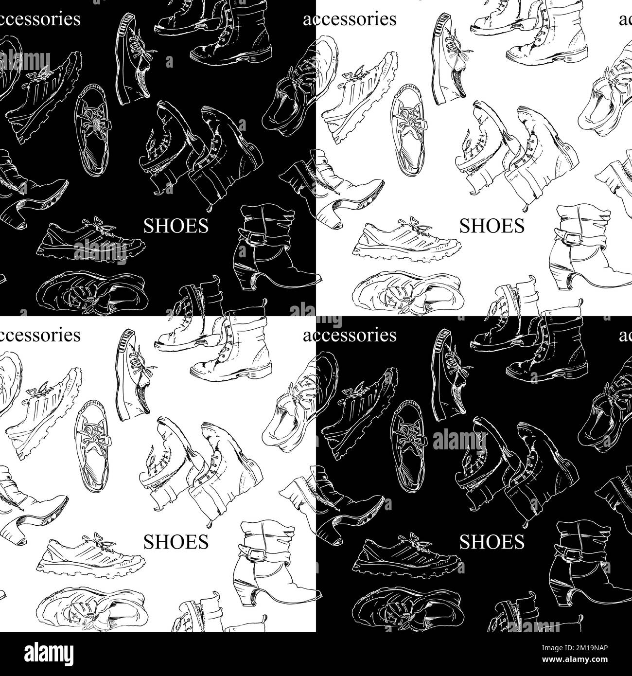 Seamless pattern with different types of women's shoes and men's shoes ...