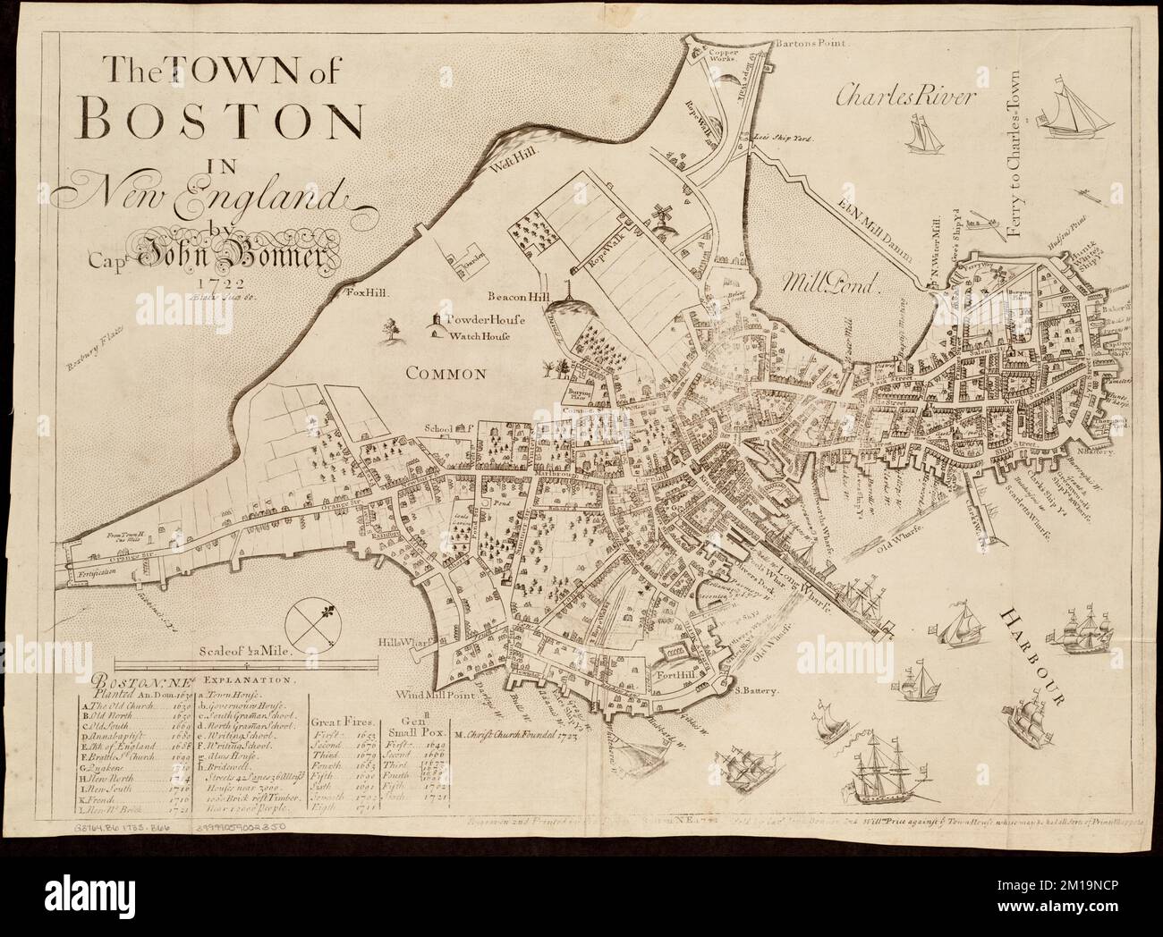 The town of Boston in New England , Boston Mass., Maps, Early works to ...