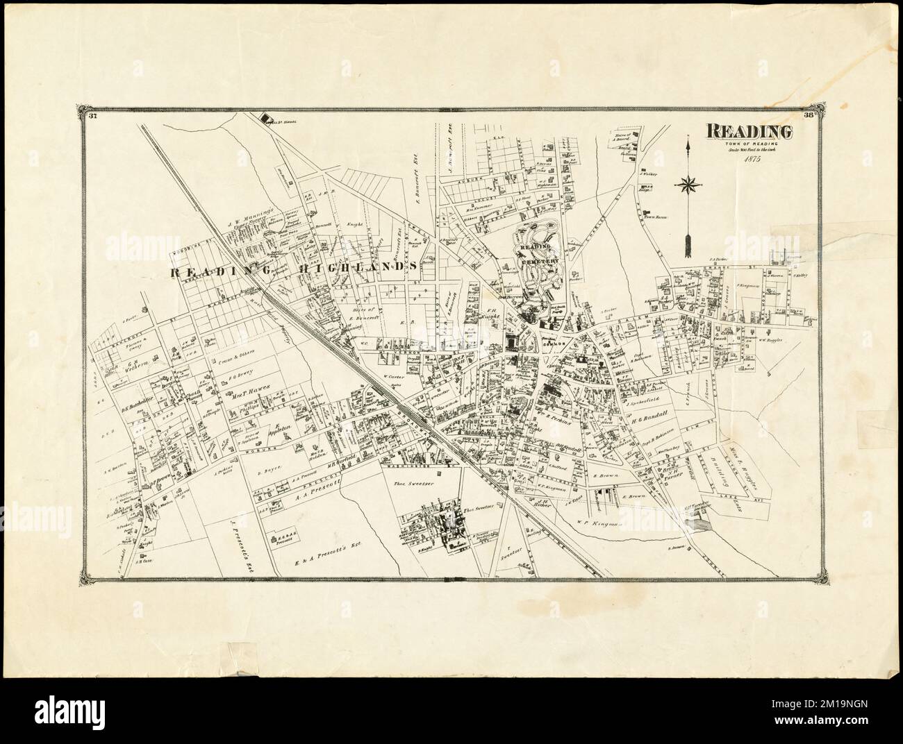 Town of Reading [Massachusetts] : showing streets, buildings, property boundaries and owners ...