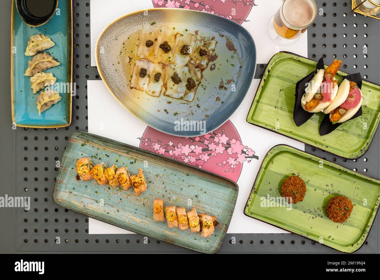 A top view of food served on a dining table Stock Photo - Alamy