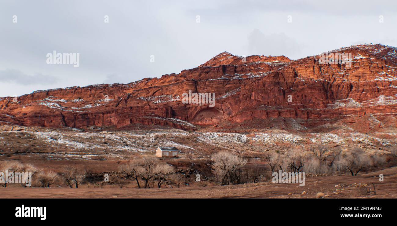 Silver Reef in Southern Utah with a skiff of snow on the red rocky ...