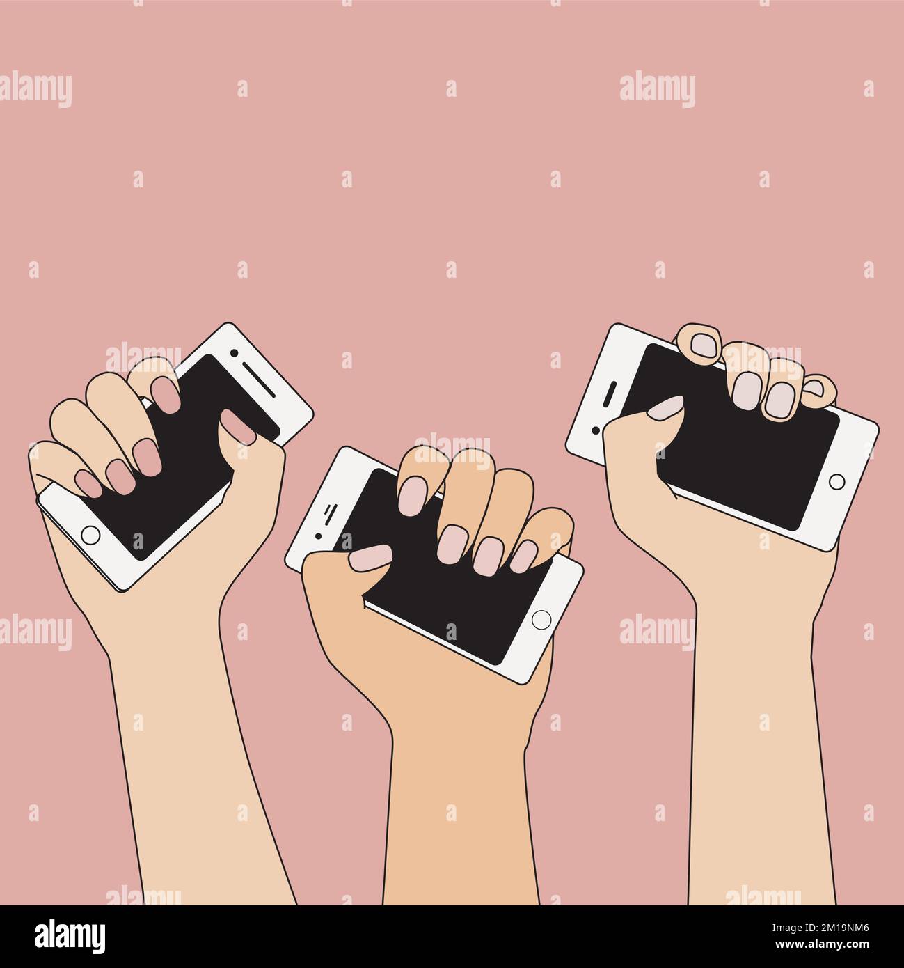 Hands holding phones vector flat illustration Stock Vector Image & Art ...