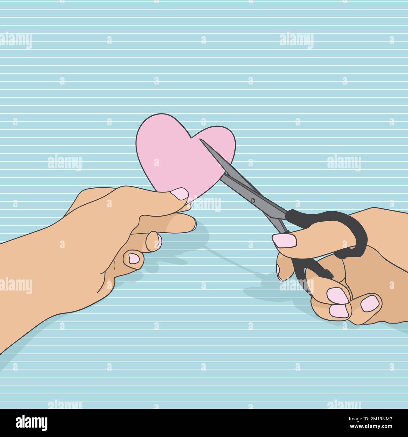 Girl cuts a paper heart with scissors, vector illustration Stock Vector ...