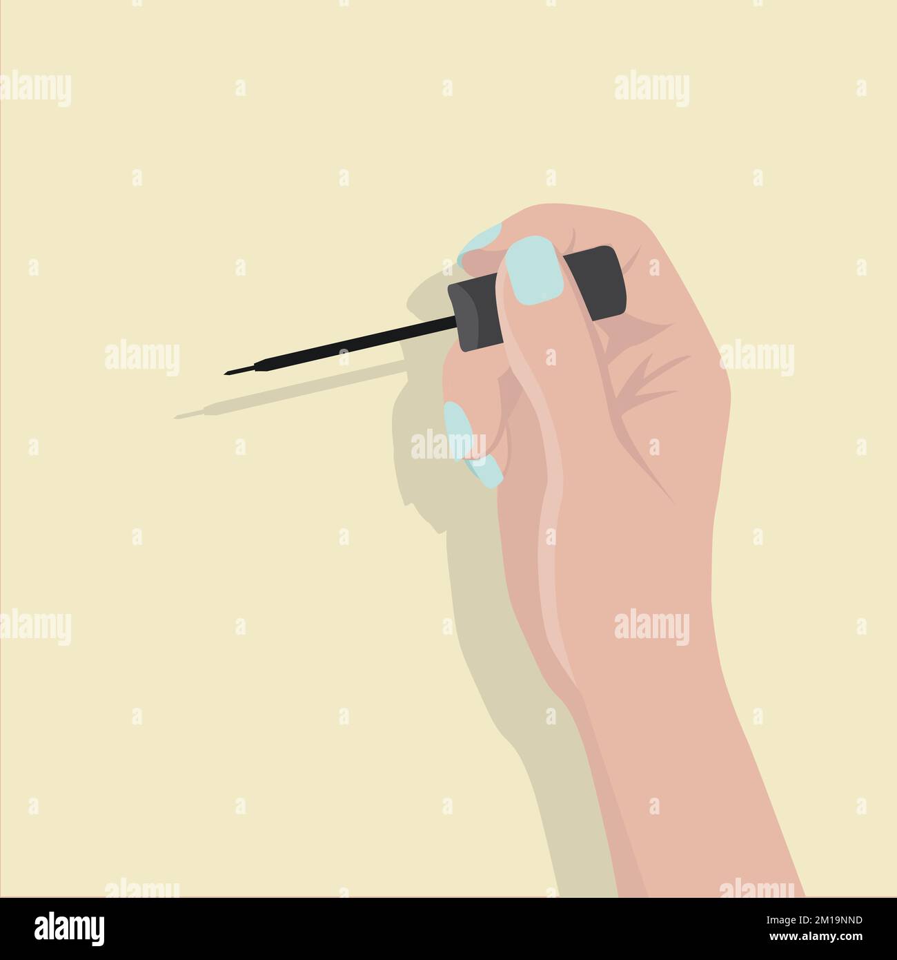 A female hand holds an eyeliner vector flat illustration Stock Vector ...