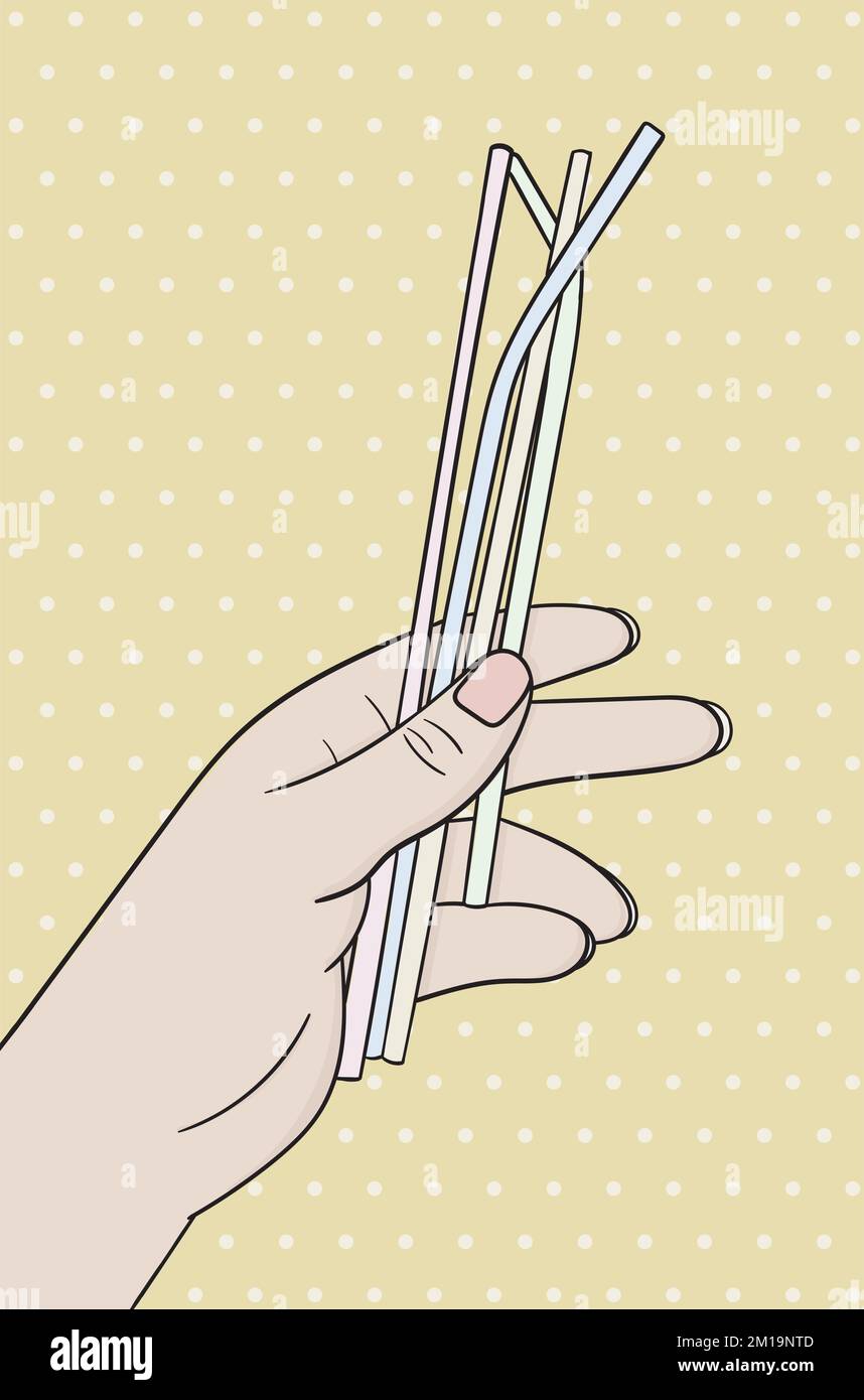 Hand holding the drinking straws vector pastel illustration Stock ...
