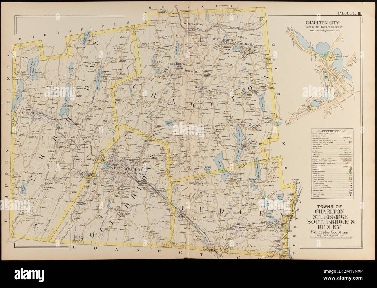 Towns of Charlton, Sturbridge, Southbridge & Dudley , Map Stock Photo ...
