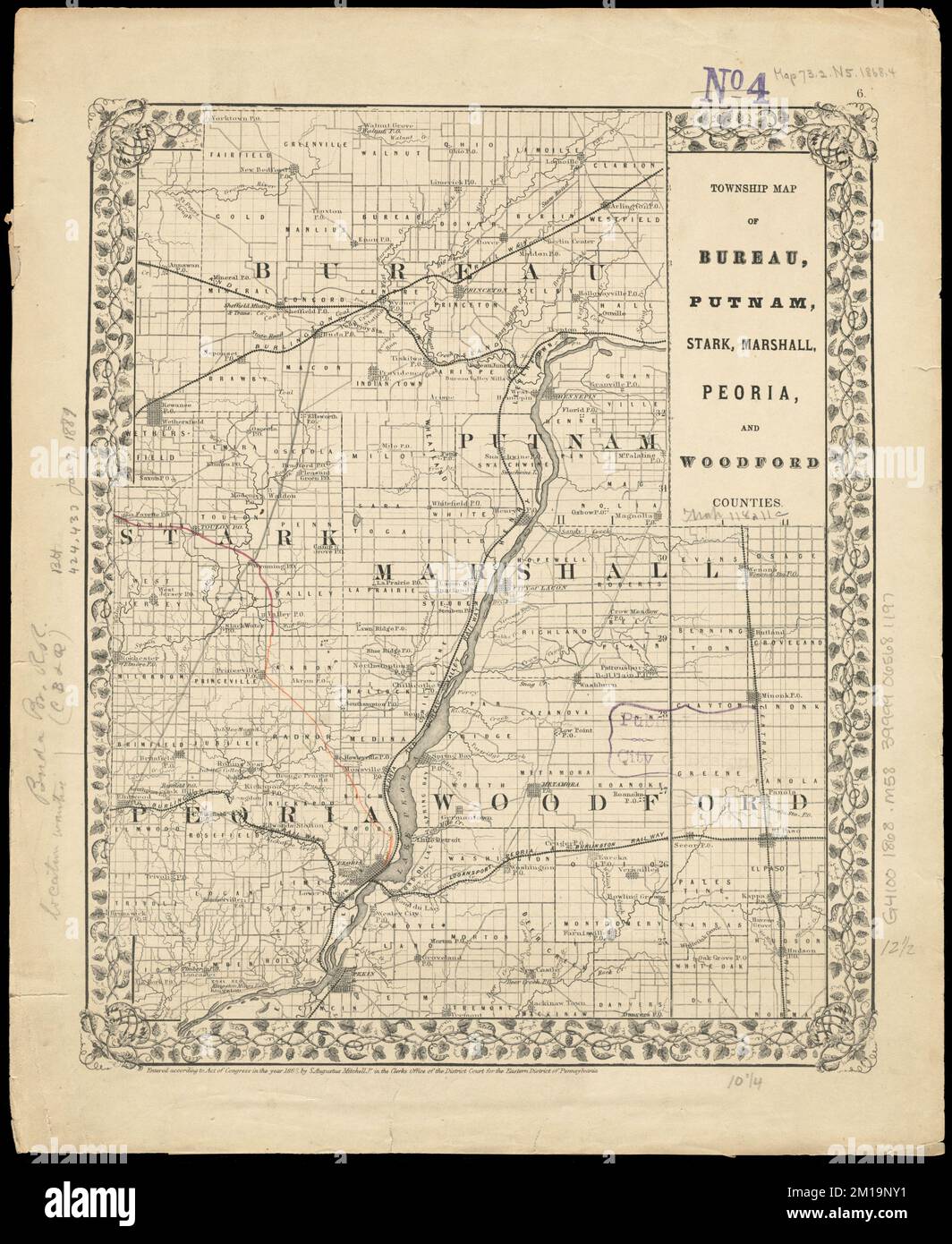 Township map of Bureau, Putnam, Stark, Marshall, Peoria, and Woodford ...