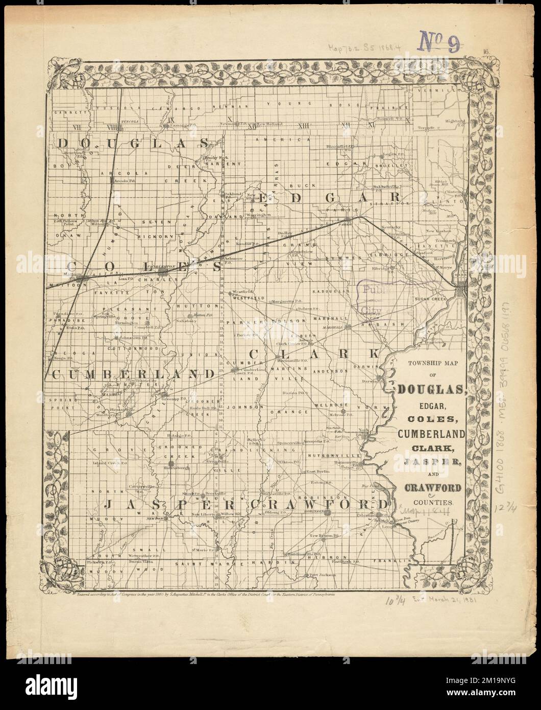 Township map of Douglas, Edgar, Coles, Cumberland Clark, Jasper, and ...