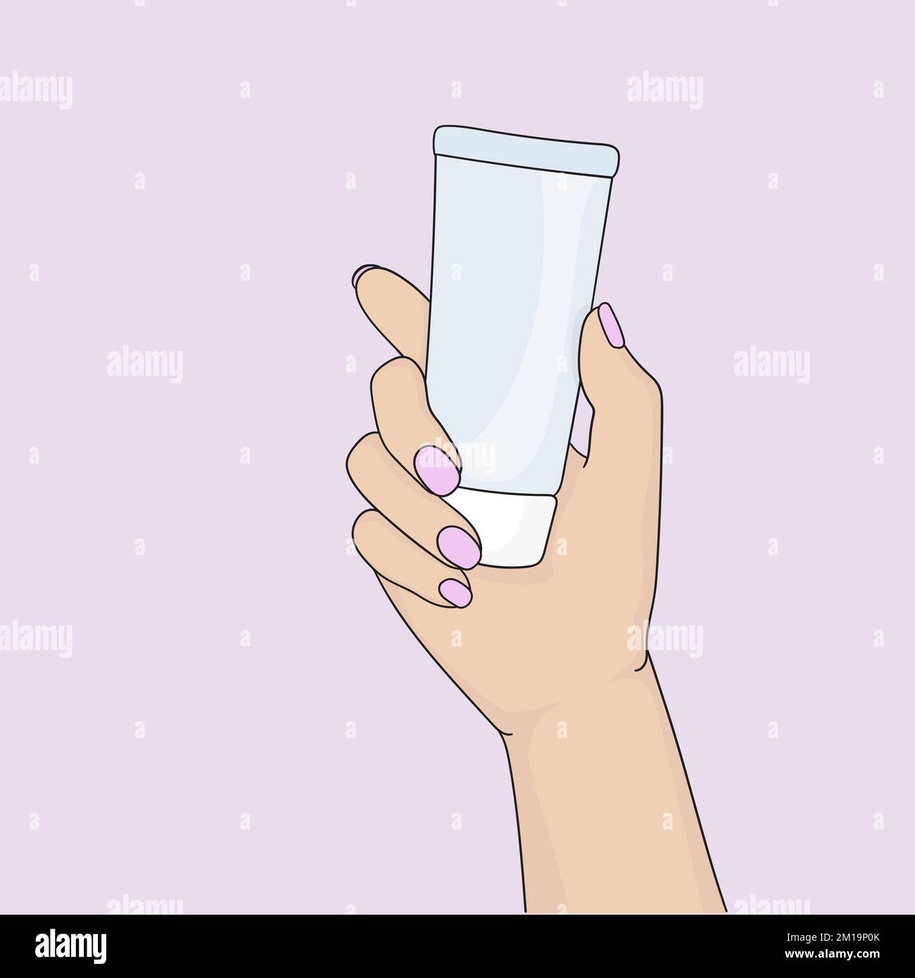 Female hand holding a cream tube vector flat illustration Stock Vector ...