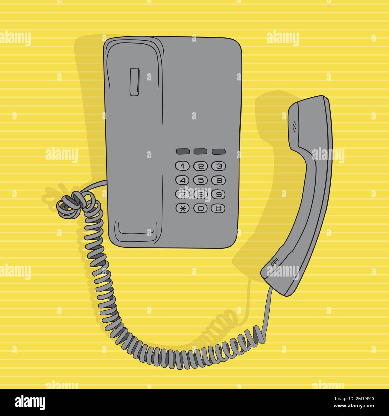 Gray landline telephone on yellow background vector flat illustration ...