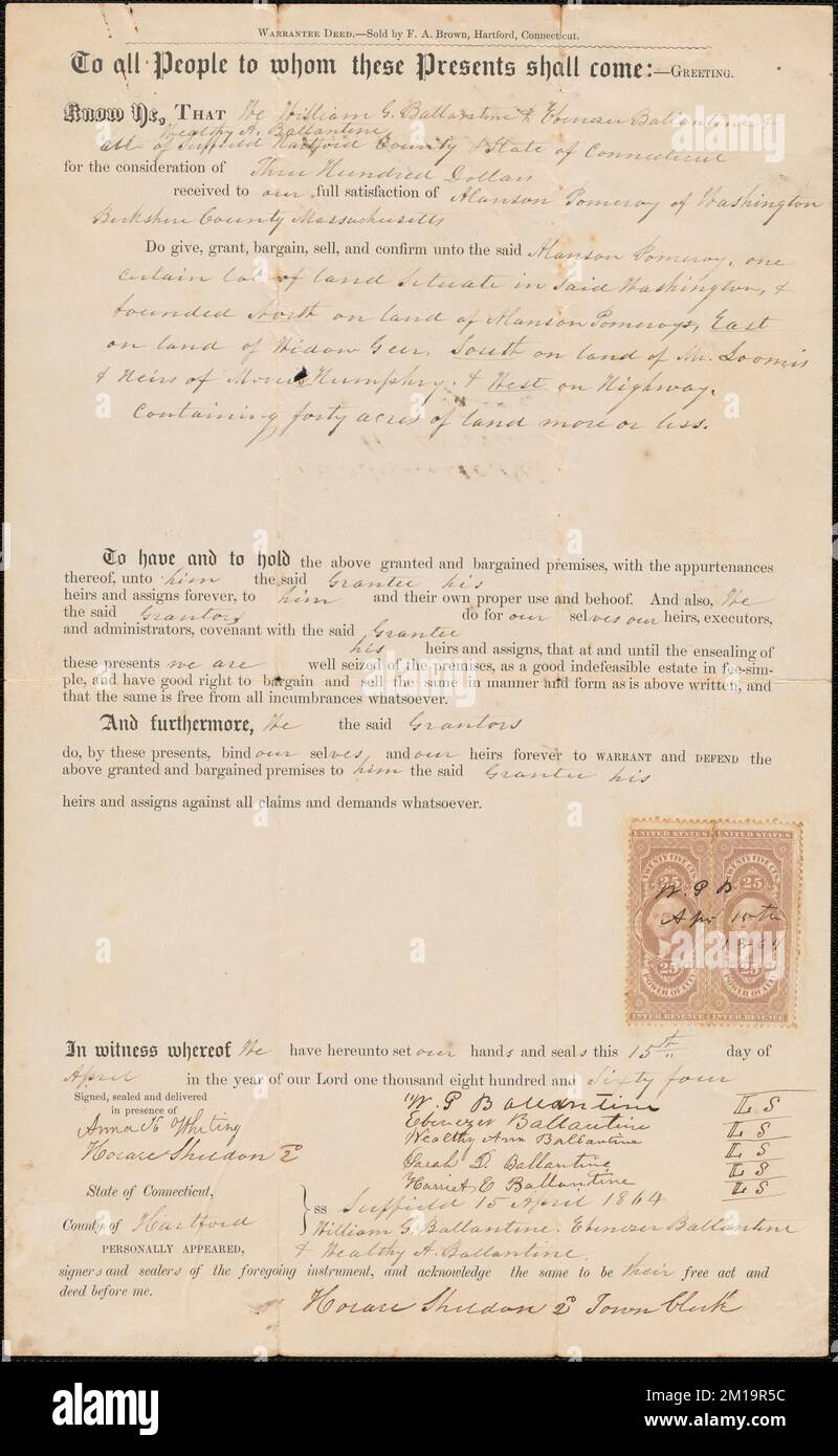 Transfer of Land: William & Ebineser Ballantine to Alansen Pomeroy ...