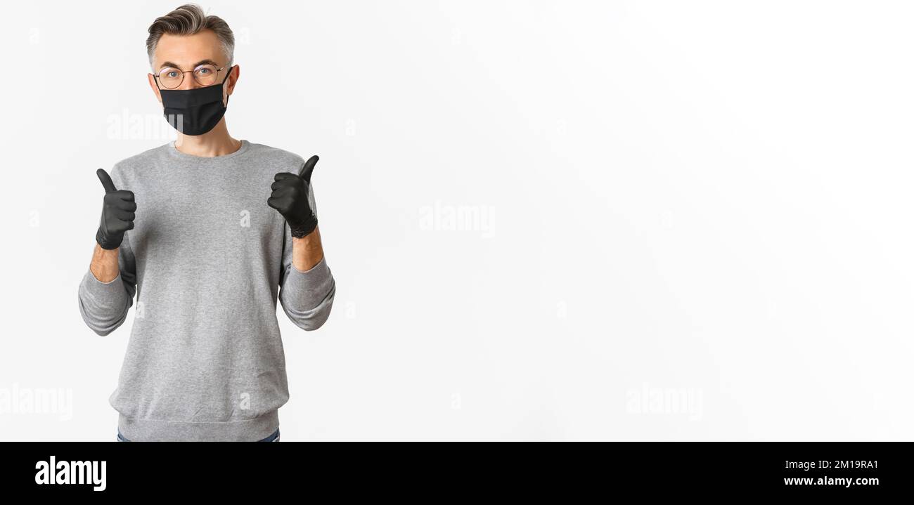 Covid-19, pandemic and social distancing concept. Image of middle-aged ...