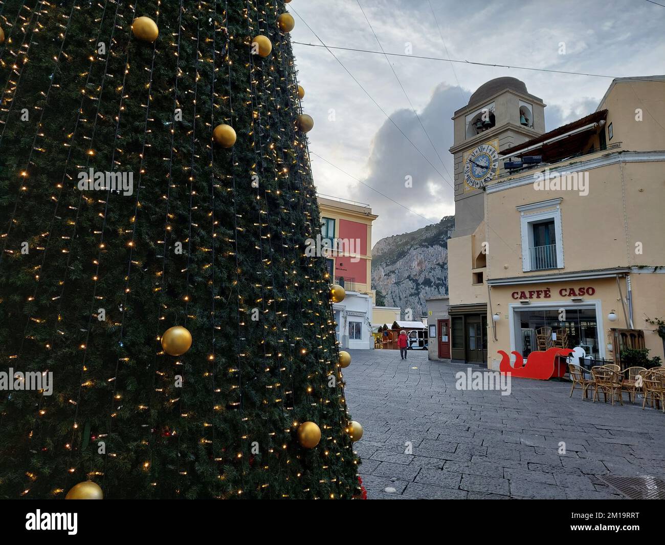 Christmas decorations and lights in the square of Capri island (Italy ...