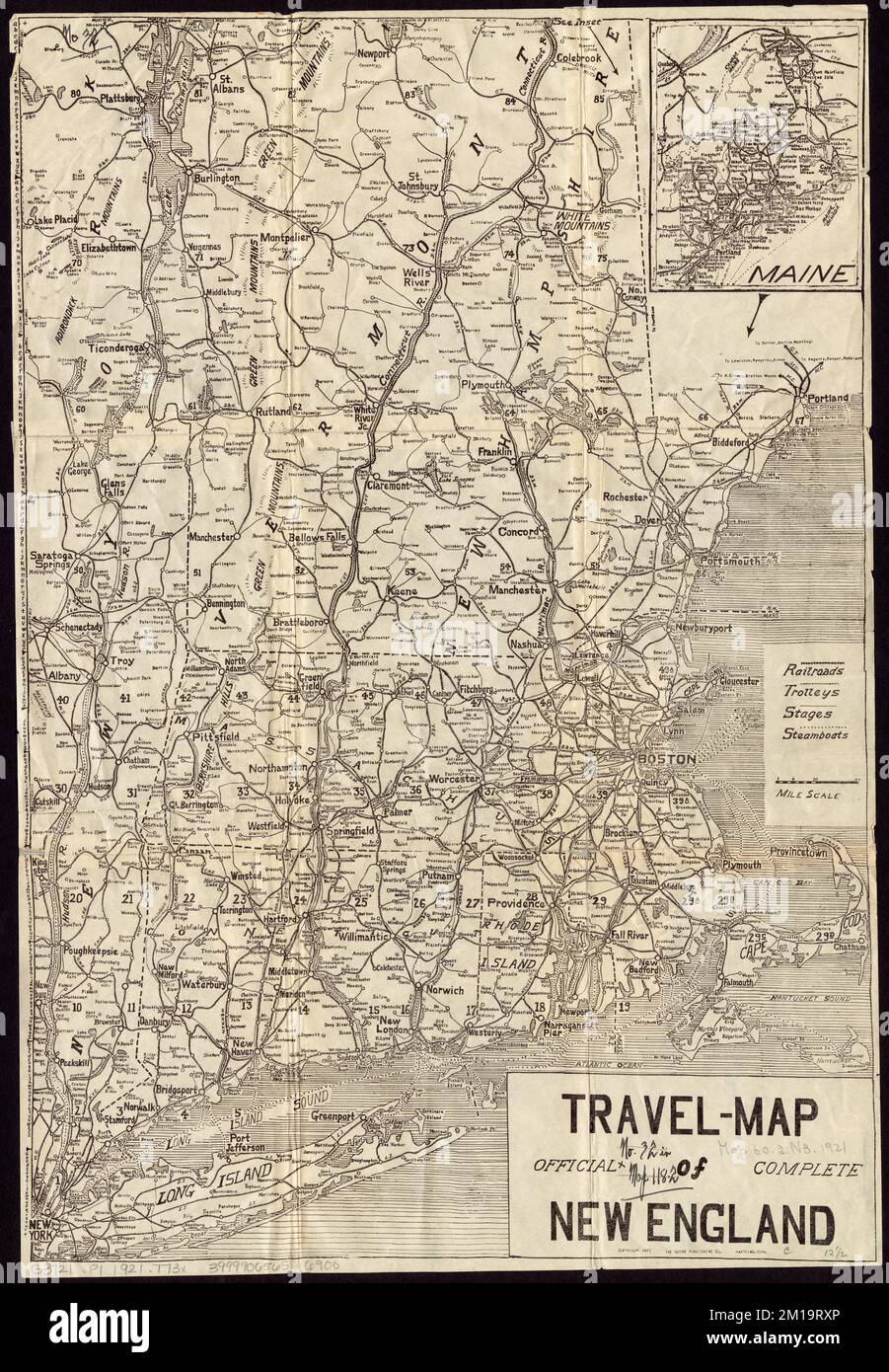 Travel-map of New England , Railroads, New England, Maps, Steamboat ...