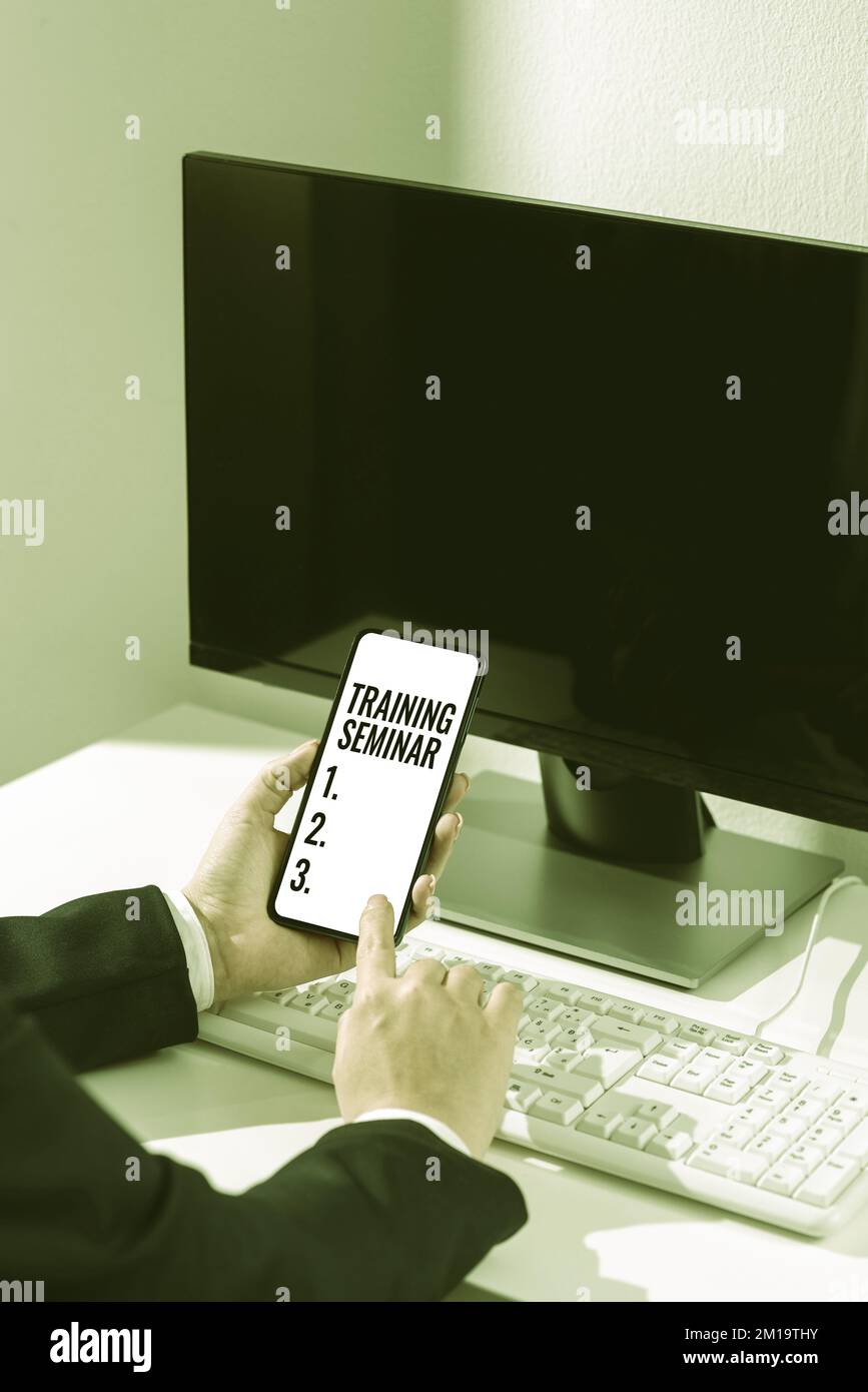 Hand writing sign Training Seminar. Business overview Academic ...