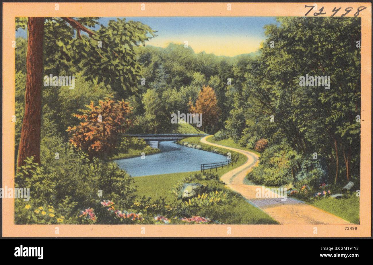 Tree-lined road by a river being crossed by a bridge , Rivers, Trees ...