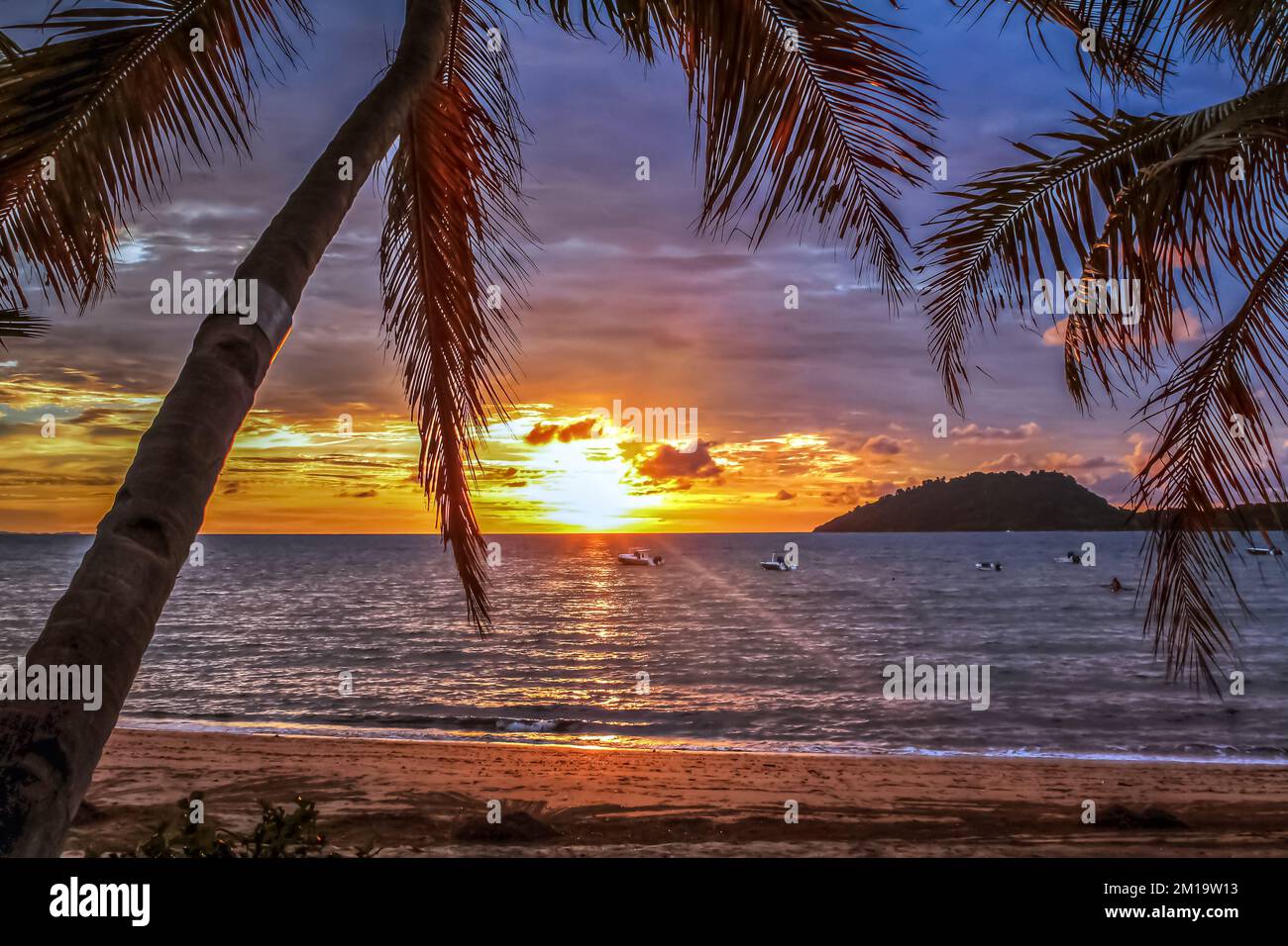 Beautiful sunset on the coast of Nosy Be Madagascar overlooking Nosy ...