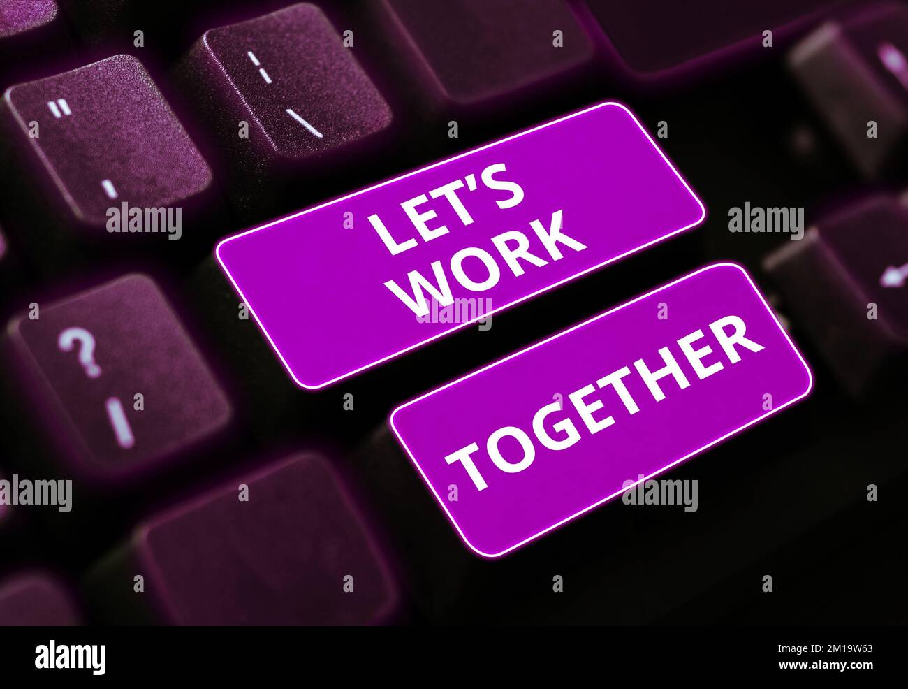 Text caption presenting Let's Work Together. Business overview Unite ...